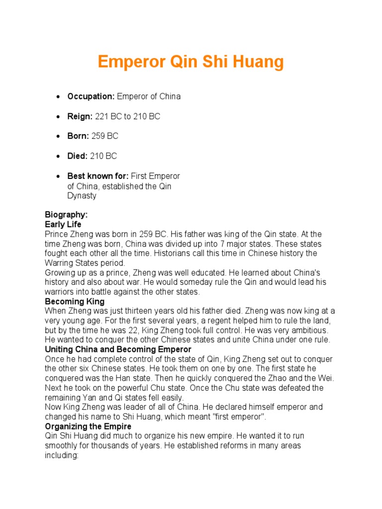 Qin Shi Huang: Unifier and Tyrant | PDF | History Of China | Asian ...