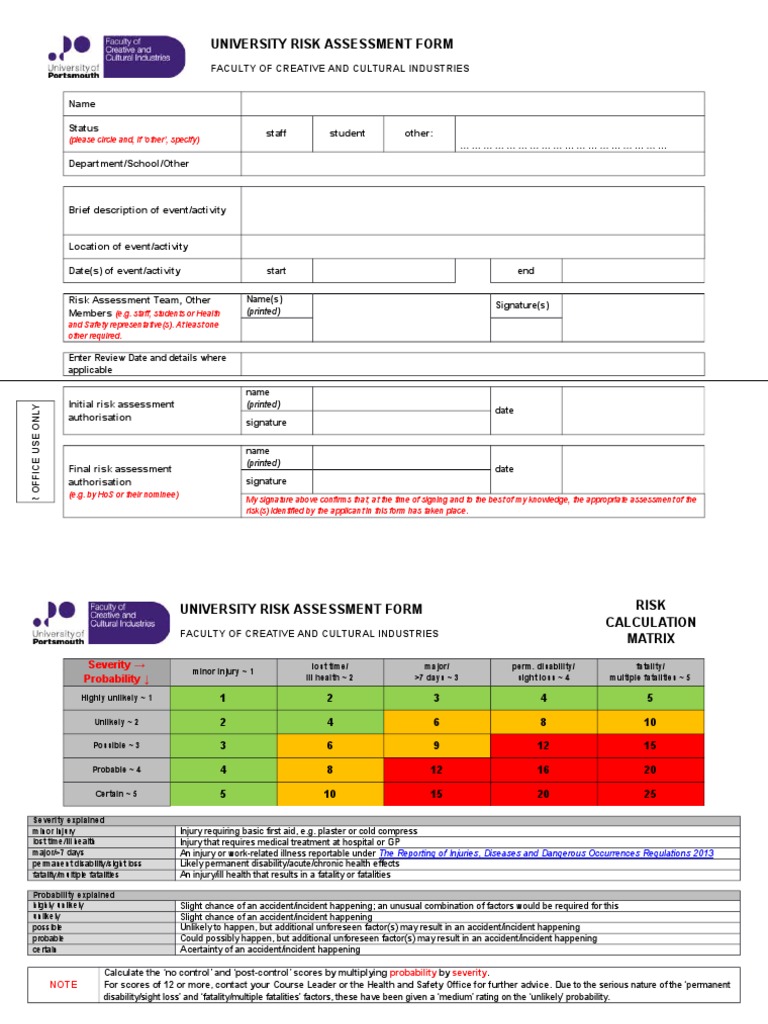CCI Risk Assessment Blank Form | Traffic Collision | Risk