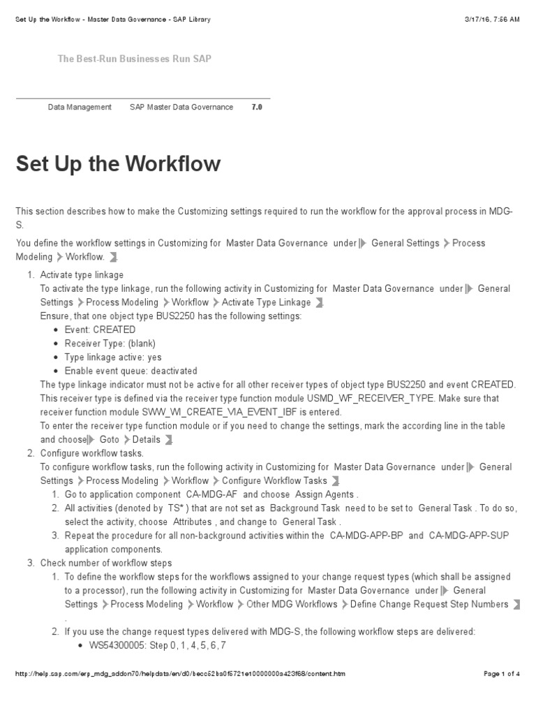 Set Up The Workflow - Master Data Governance - SAP Library | PDF ...