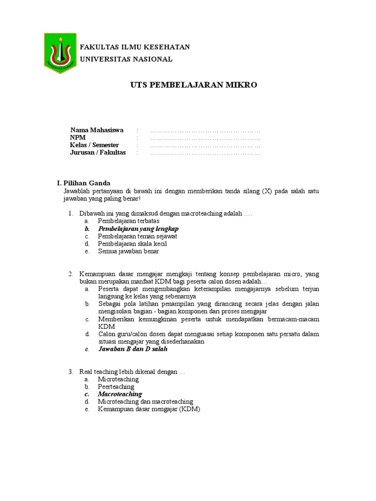 Uts Pembelajaran Mikro | PDF