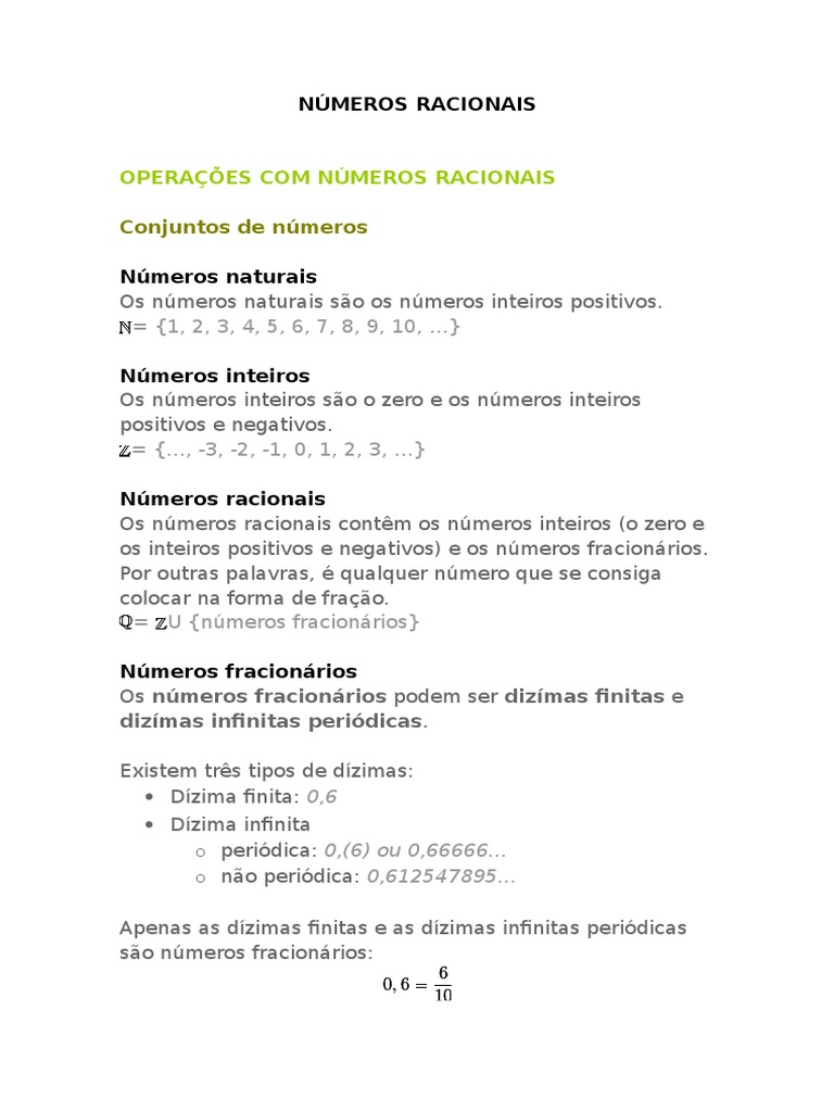 Tabela - Numeros Racionais | Números | Número Racional