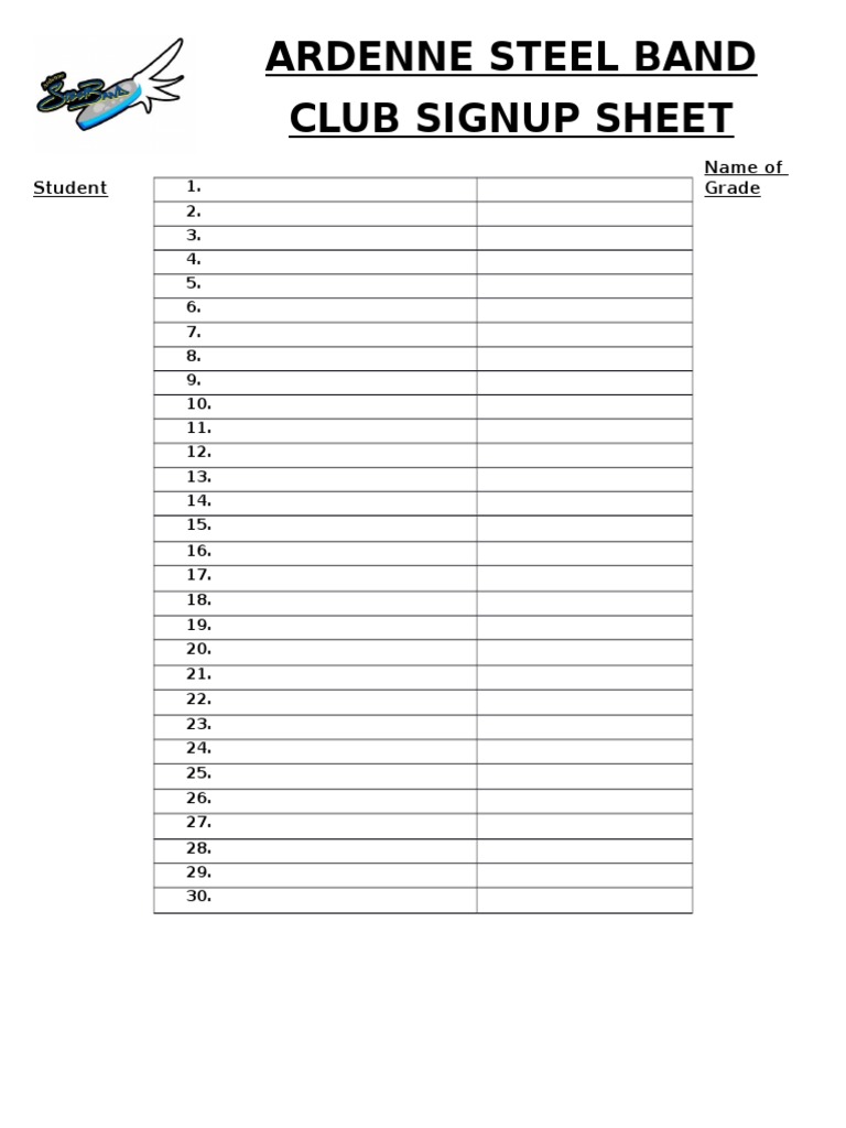 Ardenne Steel Band Club Signup Sheet: Name of Student Grade | PDF | Nature