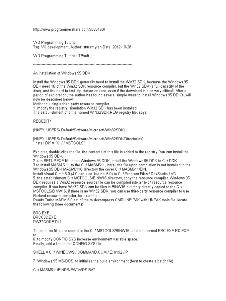 VXD Programming Tutorial | PDF | Windows Registry | Application Programming Interface