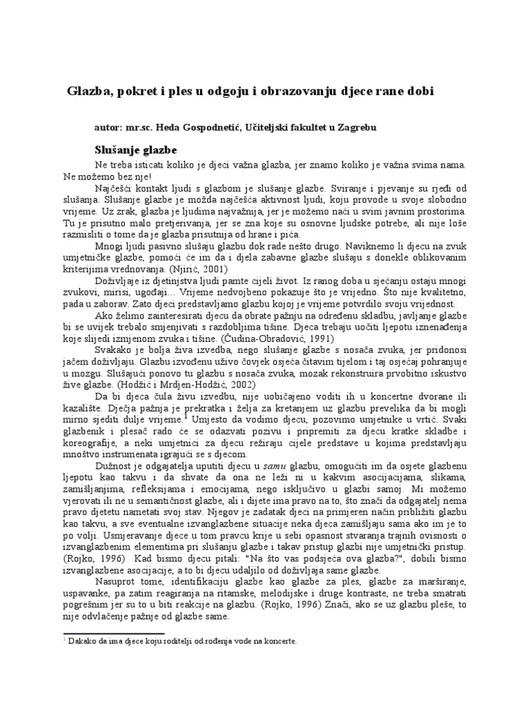 Glazba Pokret Ples Gospodnetic | PDF