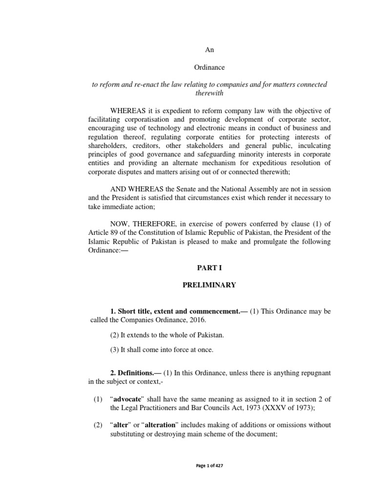Companies Ordinance, 2016.pdf | Securities (Finance) | Partnership ...