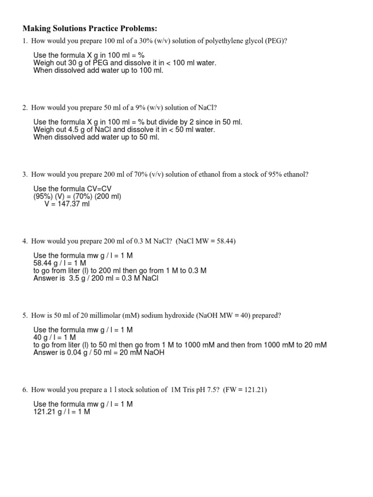 Making Solutions Practice Problems Pdf