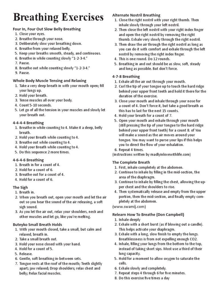 Breathing Exercises | PDF | Exhalation | Breathing