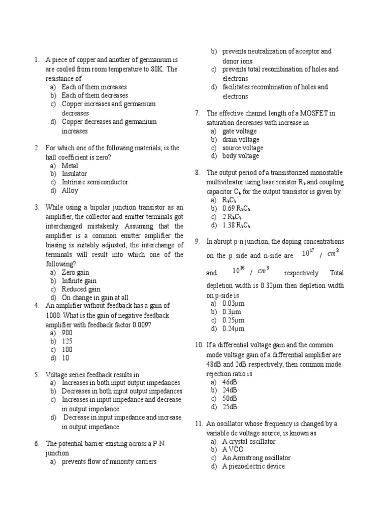 Edc MCQ | Download Free PDF | P–N Junction | Field Effect Transistor