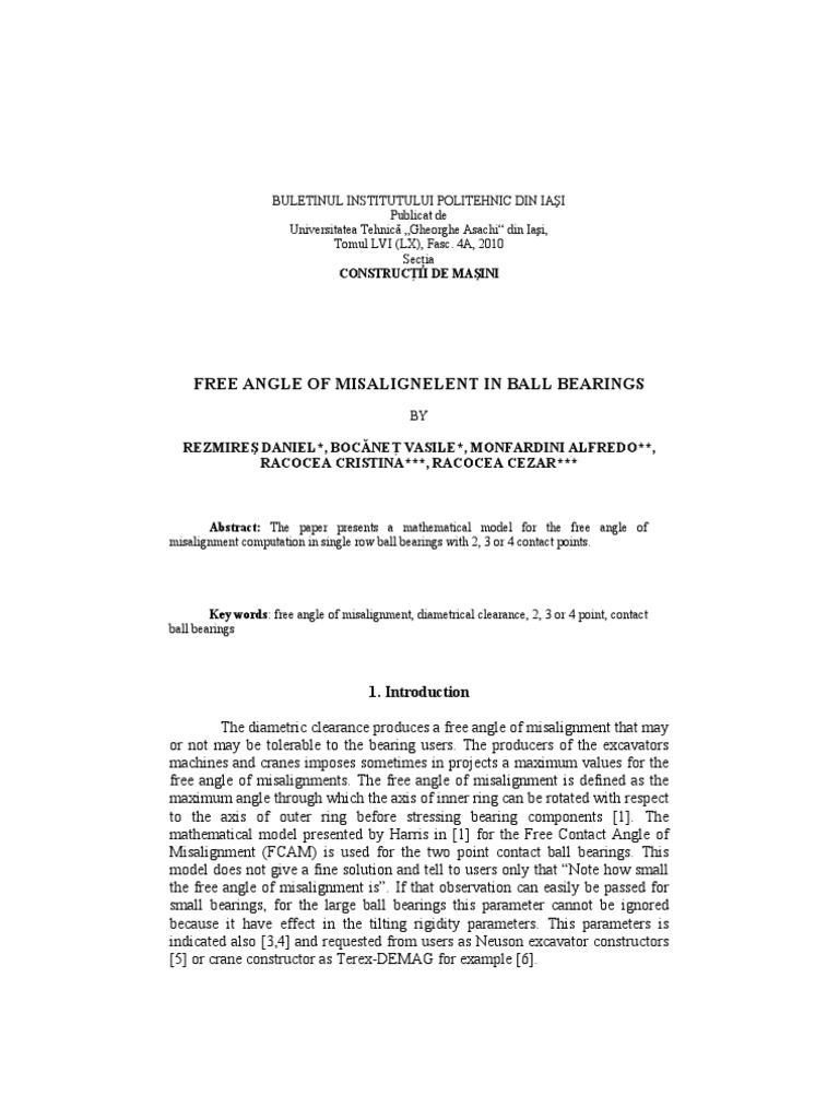 Free Angle of Misalignment in Bearings | PDF | Bearing (Mechanical) | Angle