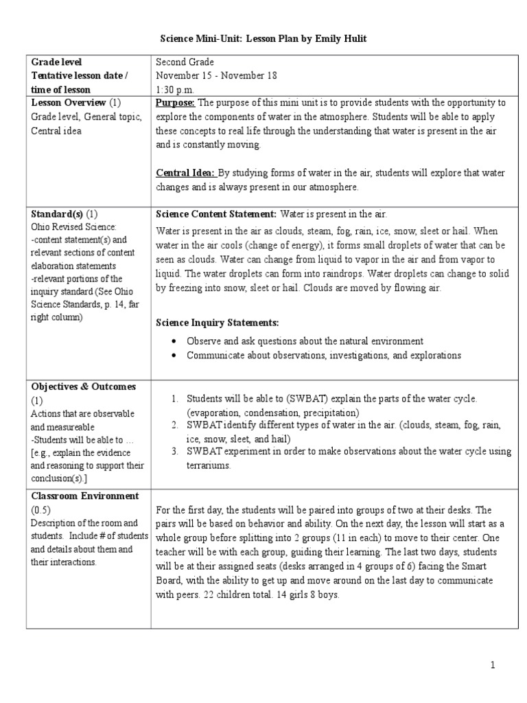 Mini-Unit Lesson Plan | PDF | Educational Assessment | Cloud