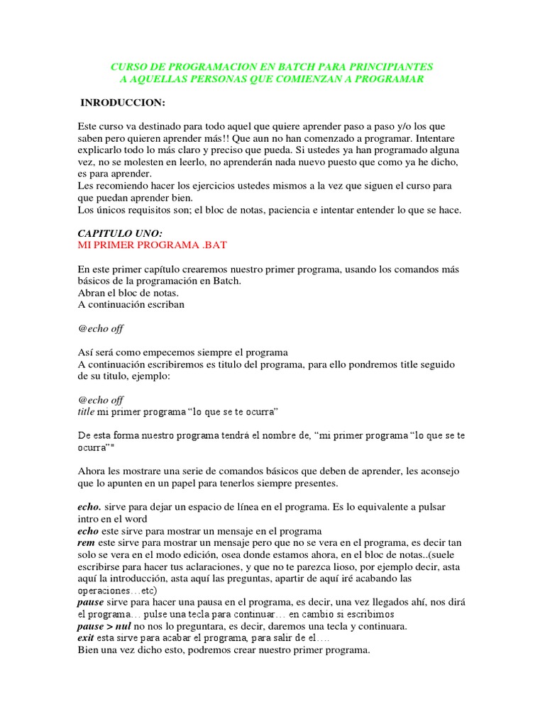 Curso Básico de Programación Batch | PDF | Archivo de computadora ...