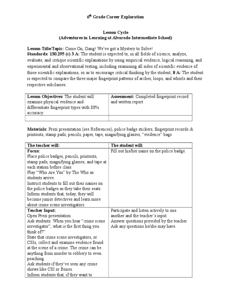 Csi Lesson Plan Revised | PDF | Forensic Science | Crime Scene