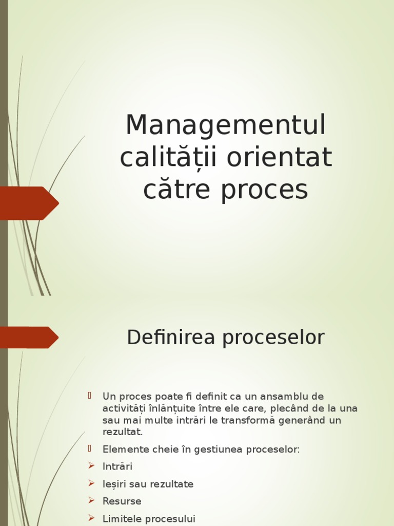 Managementul Calitatii Orientat Catre Procese | PDF