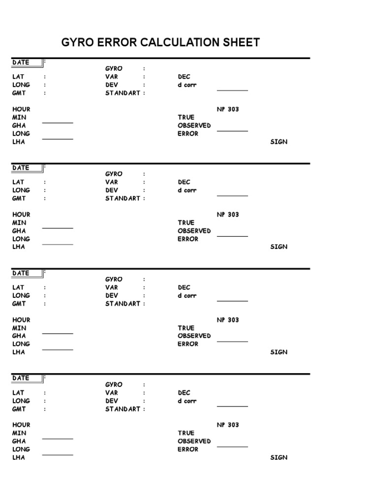 Gyro Error Calc Sheet Pdf 9747
