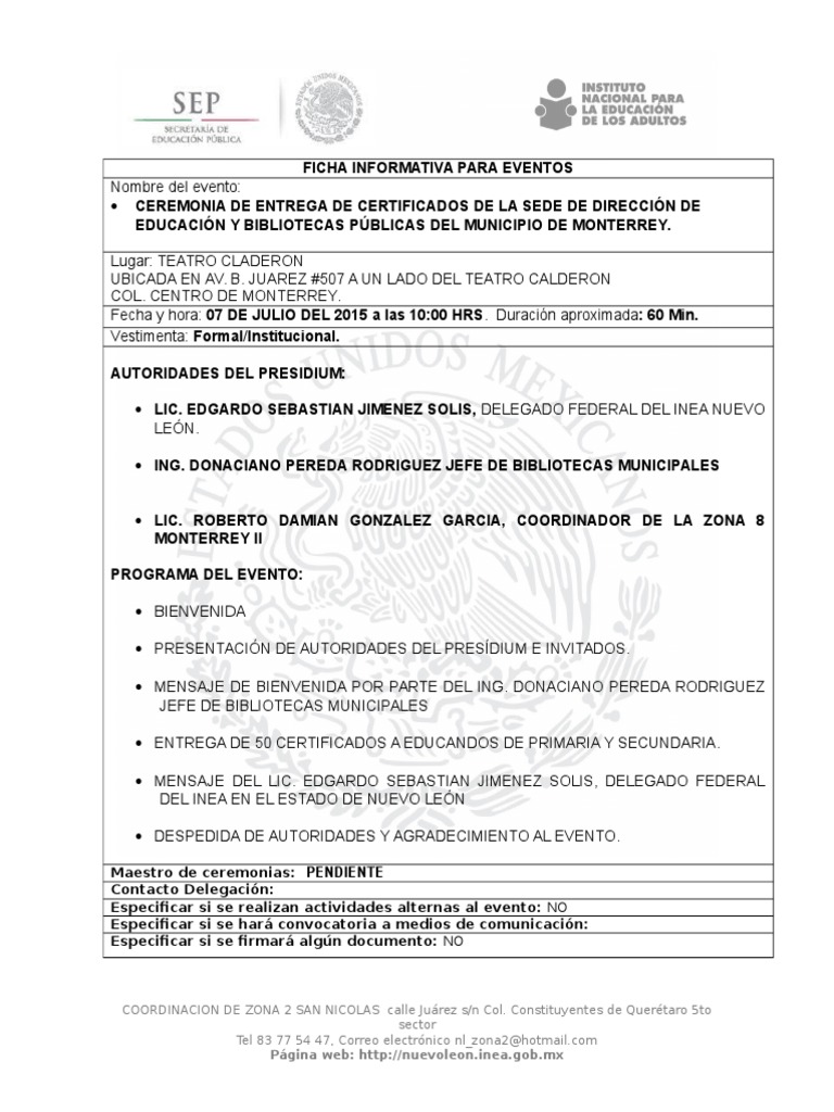 Ficha Informativa para Eventos | PDF