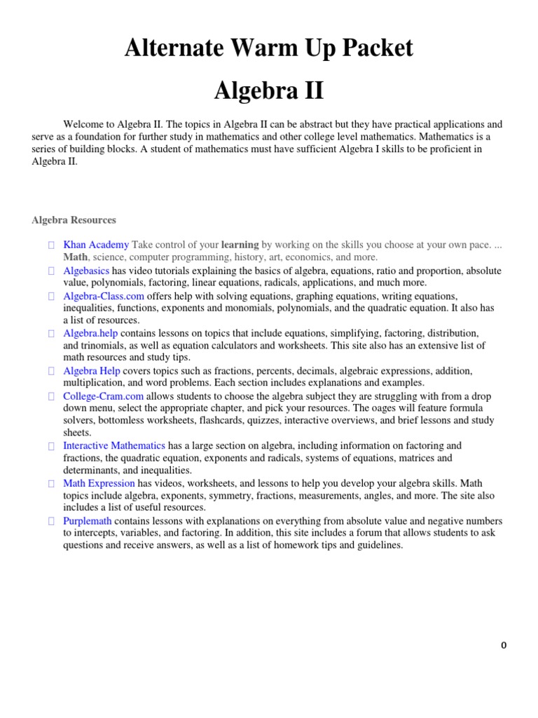 Algebra 2 Alternate Warm Ups | PDF | Algebra | Factorization