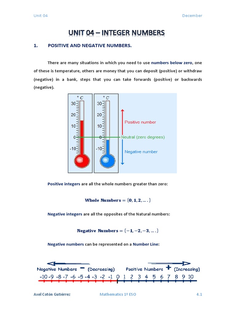 1 Eso - Unit 04 - Integer Numbers | PDF | Integer | Exponentiation