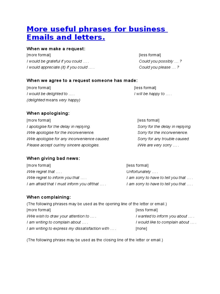 More Useful Phrases For Business Emails and Letters | PDF