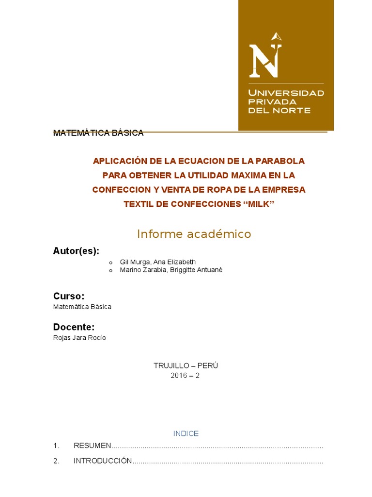 Proyecto t3 Ecuacion de La Parabola Mate Basica | PDF | Negocios