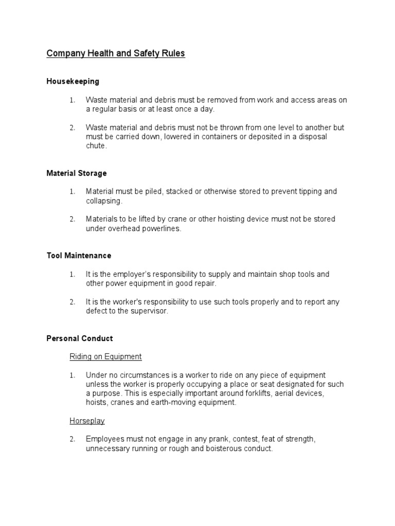 Health and Safey Rules 6 | PDF