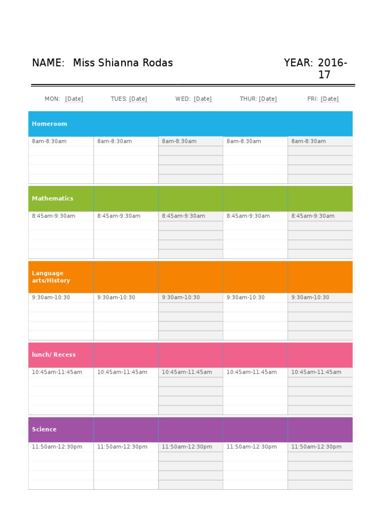 Miss Shianna Rodas Class Schedule | PDF | Social Science | Language ...