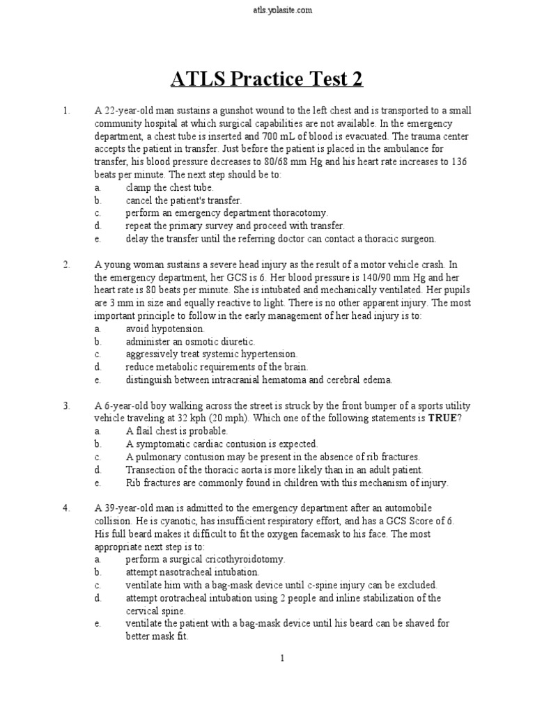 ATLS Practice Test Questions and Scenarios | PDF | Wellness | Science ...