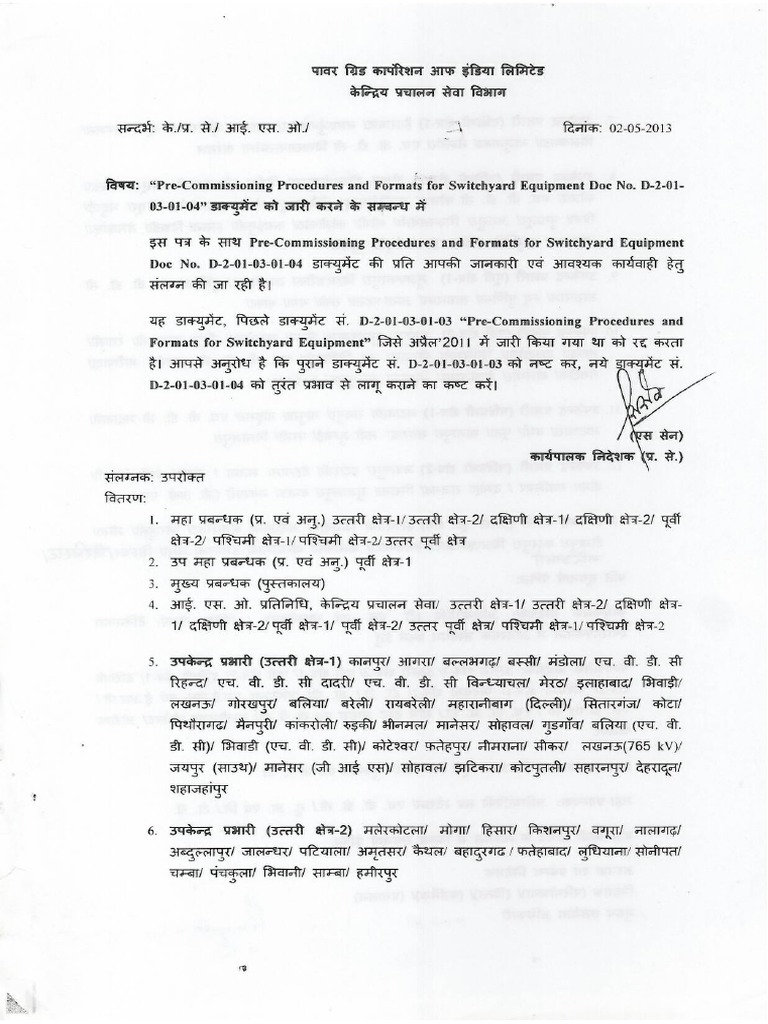 Pre Commissioning Procedures and Formats For Switchyard Equipments ...