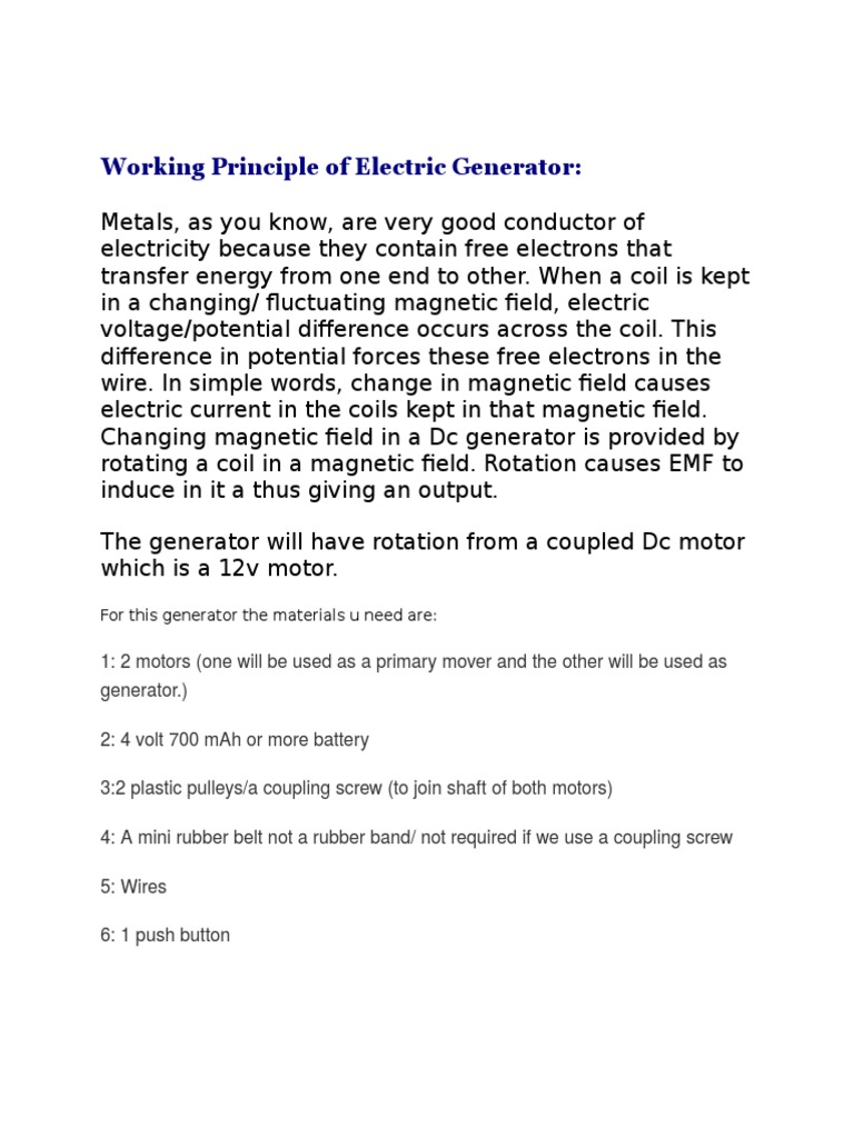 Working Principle of Electric Generator | PDF | Electric Motor ...