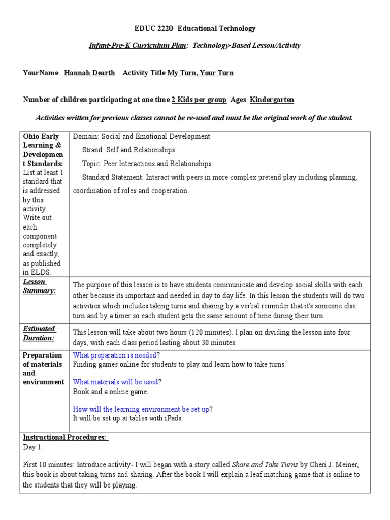 Ed Tech ECDE Activity Plan | PDF | Educational Technology | Teaching