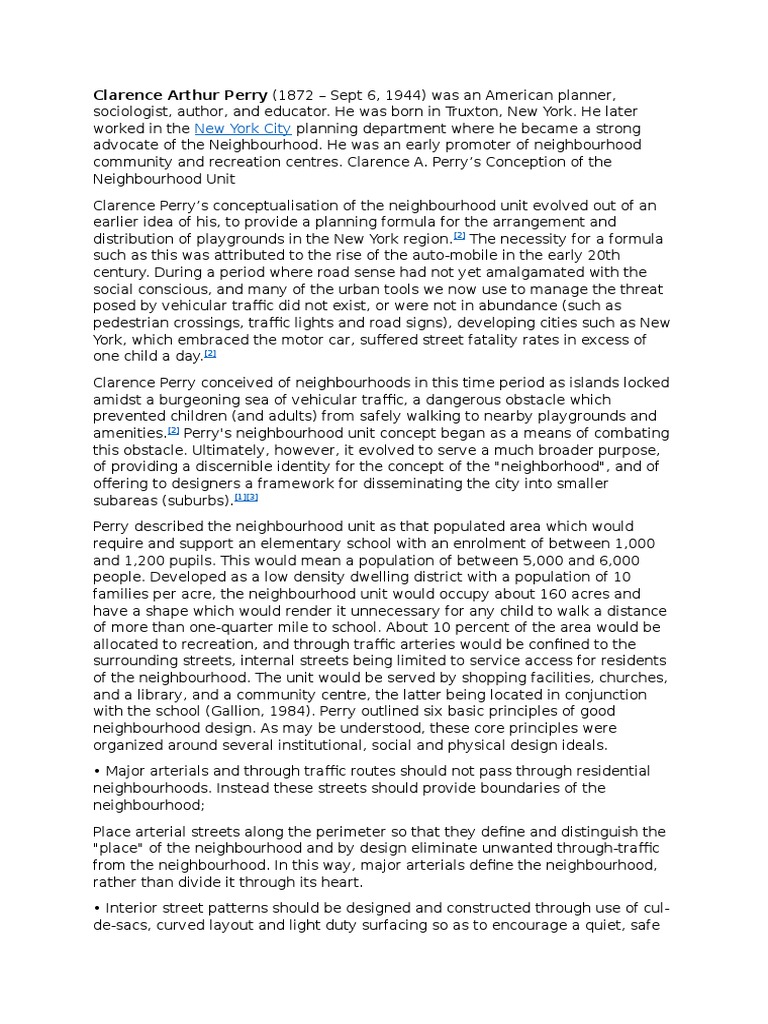 Clarence Arthur Perry | PDF | Urban Planning | Urban Geography