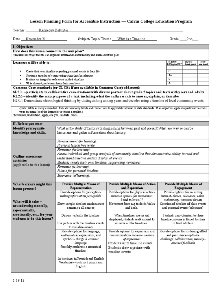 2nd Grade Timeline Lesson Plan | PDF | Lesson Plan | Applied Psychology