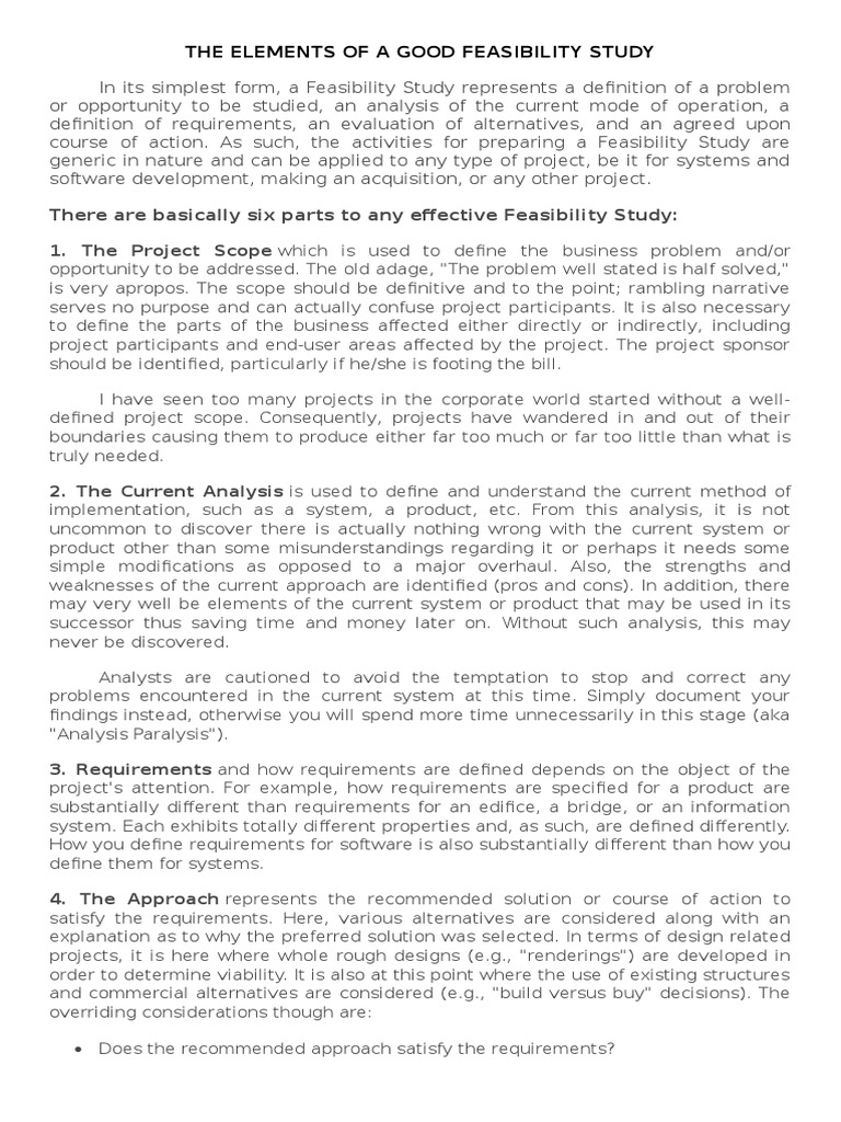 The Elements of A Good Feasibility Study | PDF | Feasibility Study ...