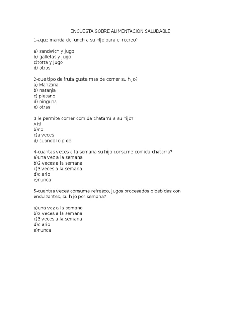 Encuesta Sobre Alimentación Saludable | PDF | Salud y bienestar