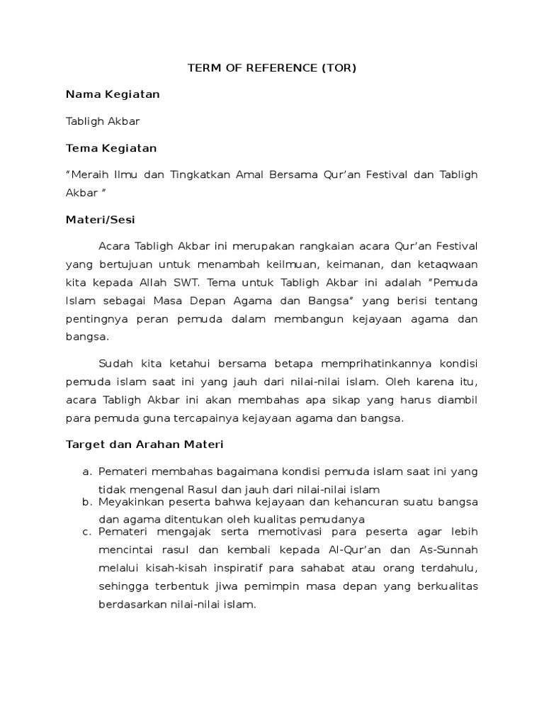 Term of Reference (Tor) | PDF
