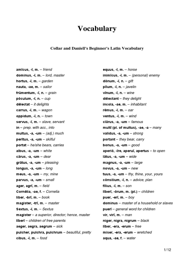 Vocabulary: Collar and Daniell's Beginner's Latin Vocabulary | PDF ...