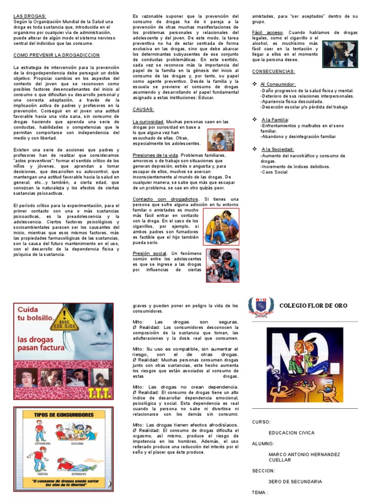 Triptico Prevencion de Las Drogas | PDF | La dependencia de sustancias | Juventud
