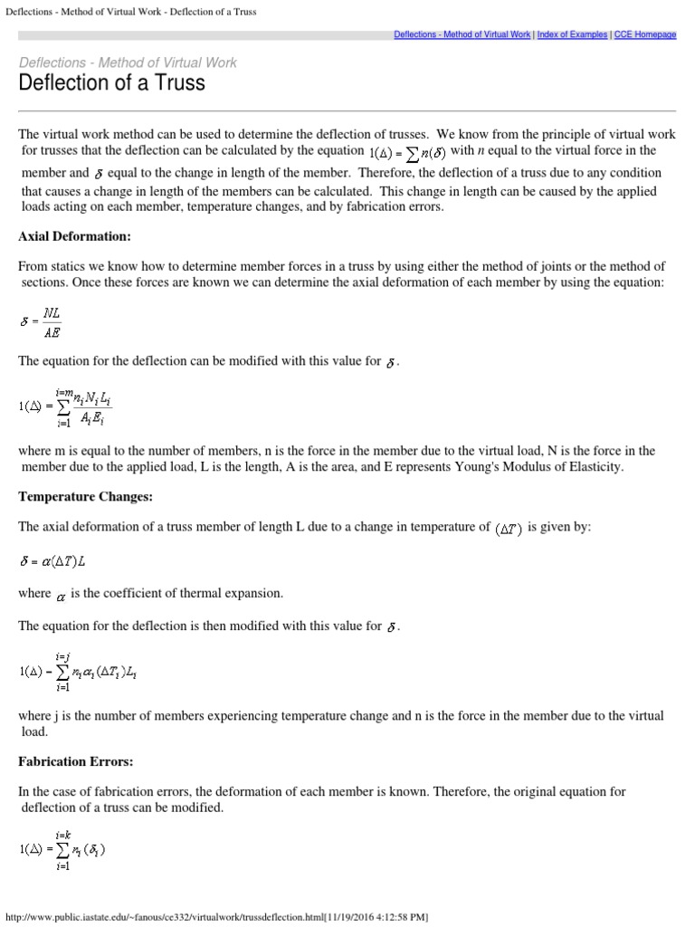 Deflections - Method of Virtual Work - Deflection of A Truss | PDF ...