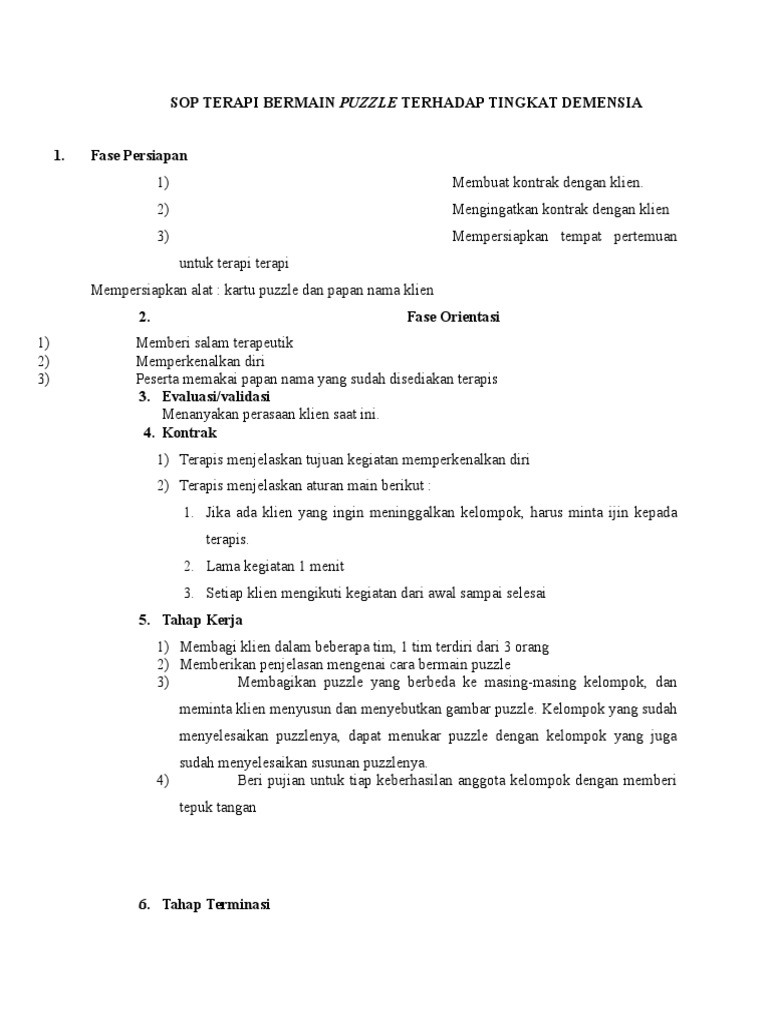 Sop Terapi Bermain Puzzle - Reminiscence Terhadap Tingkat Demensia | PDF