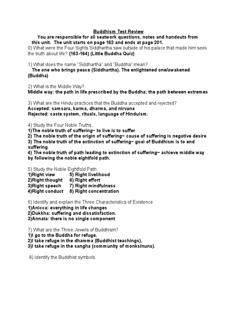 Test Review Religion | PDF | Noble Eightfold Path | Four Noble Truths