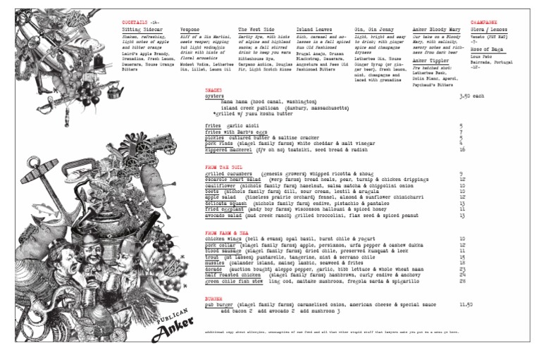 Publican Anker Dinner Menu | PDF | Salad | Cuisine