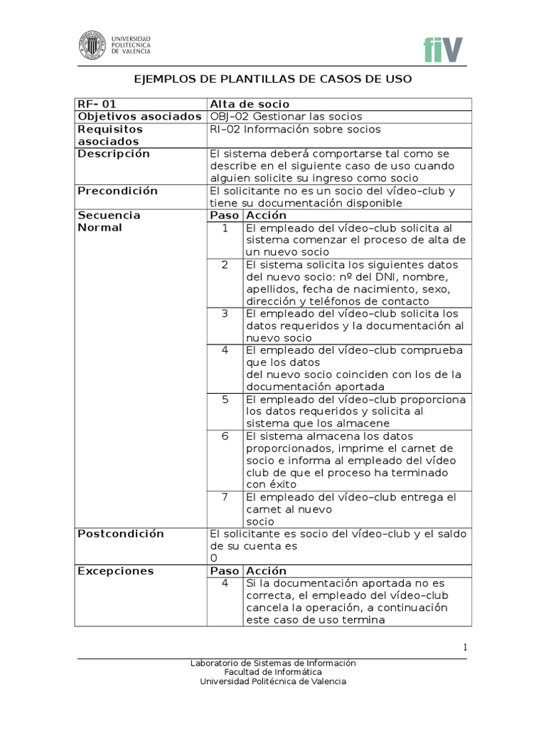 Ejemplo de Especificación de CUS | PDF | Caso de uso | Vídeo