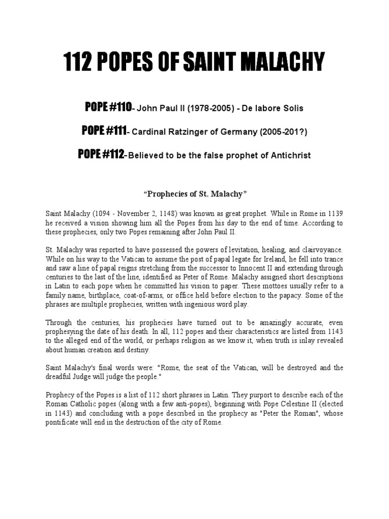 112 Popes of Saint Malachy PDF | PDF | Pope | Holy See