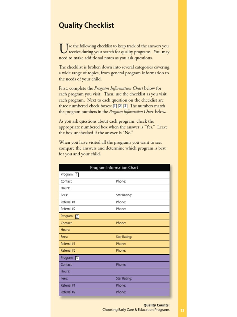 Quality Checklist: Program Information Chart | PDF