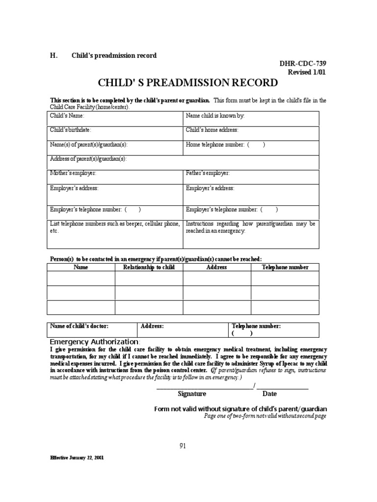 Kiddie Care Learning Center Pre-Admission Form | PDF | Parent ...