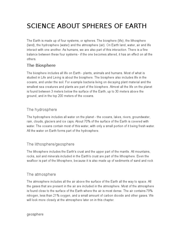 Science About Spheres of Earth | PDF