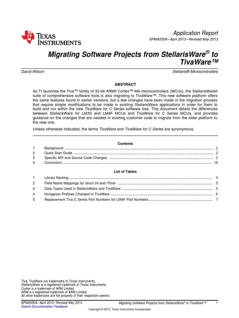 Migrating Software Projects From StellarisWare® toTiva-C Launchpad User Manual | PDF ...