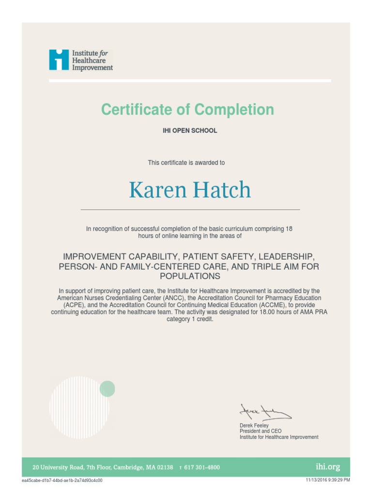Karenhatch Ihi Certificate | PDF