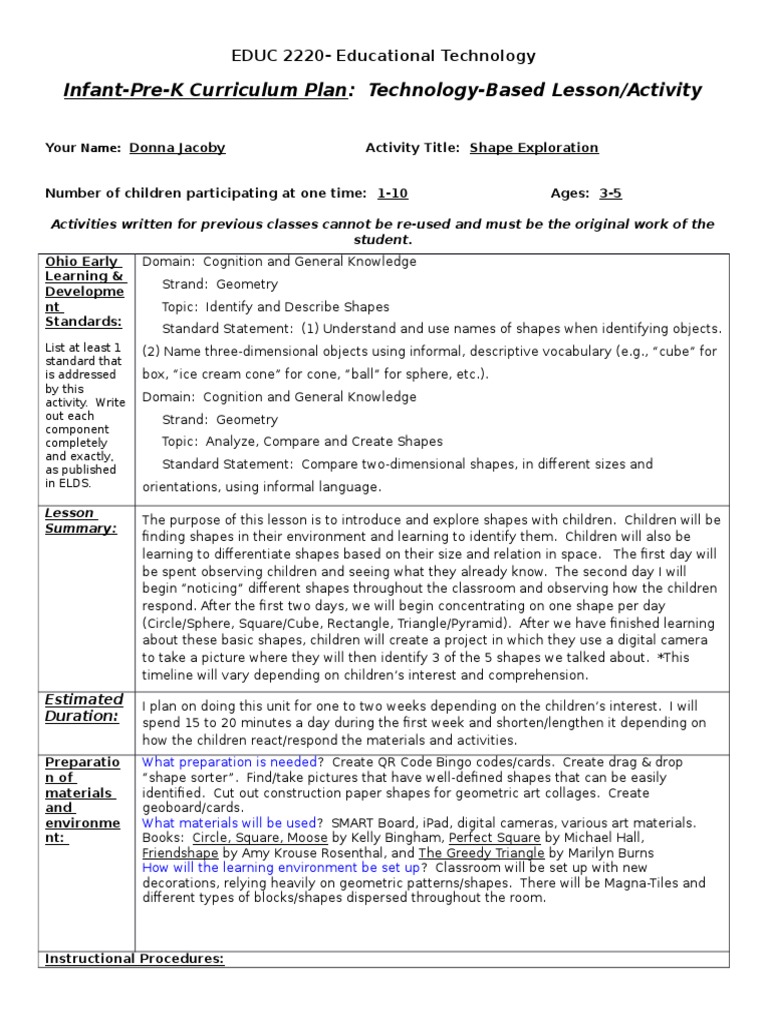 Ed Tech ECDE Activity Plan | PDF | Shape | Rectangle