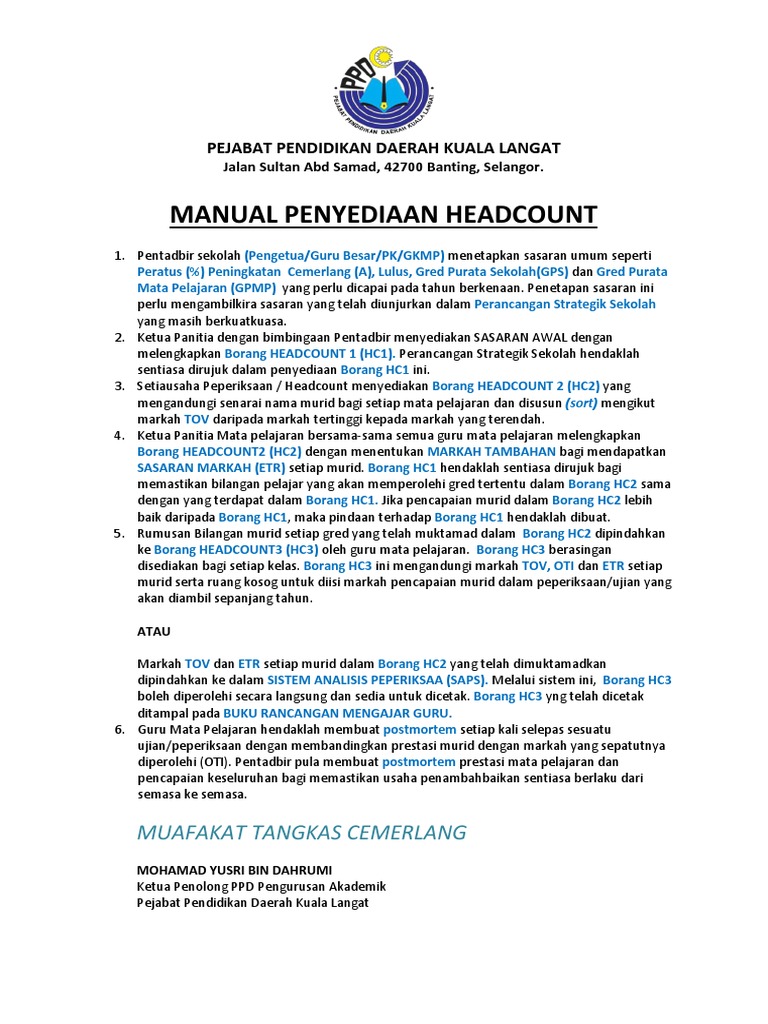 Manual Penyediaan Headcount | PDF