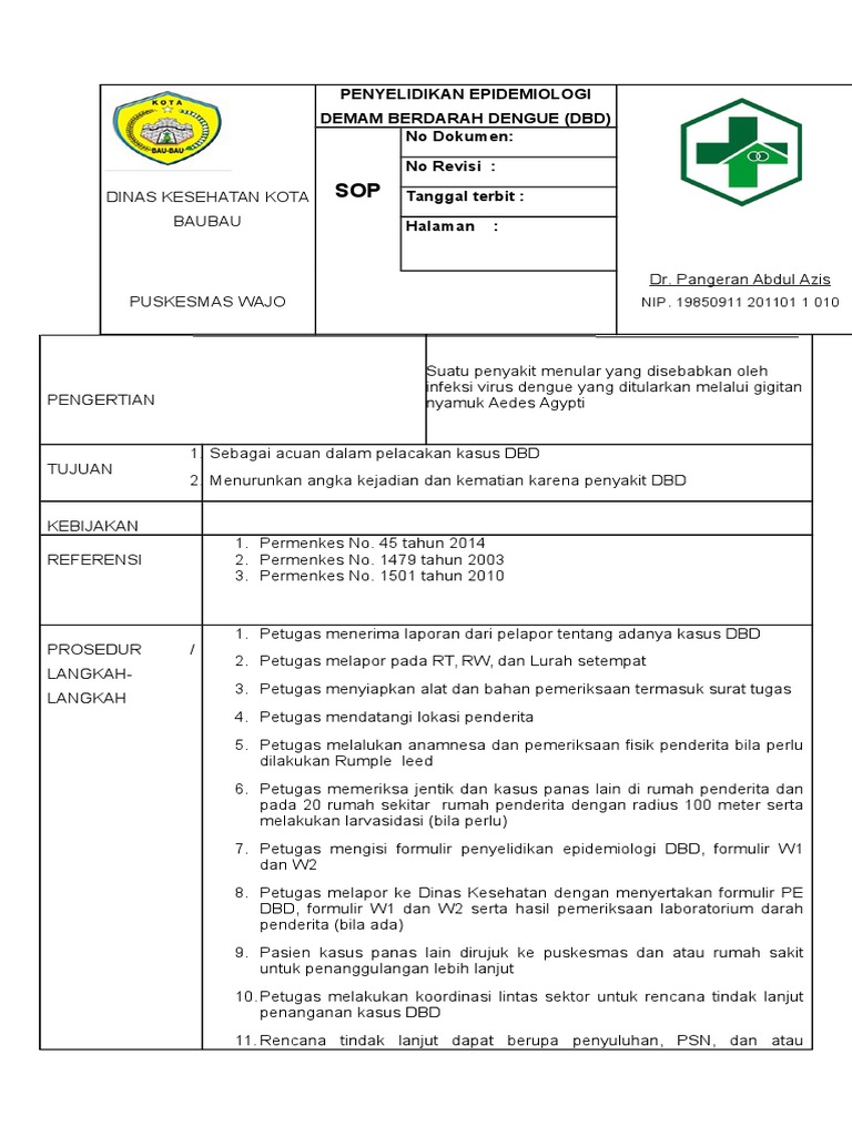 Sop Penyelidikan Epidemiologi DBD | PDF